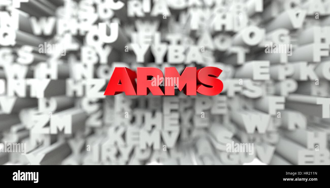ARMS - Red text on typography background - 3D rendered royalty free ...