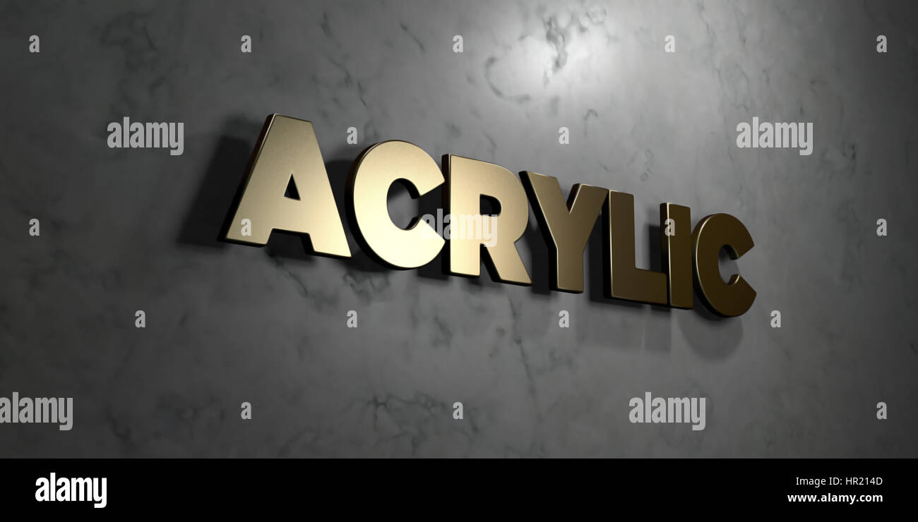 Acrylic - Gold sign mounted on glossy marble wall - 3D rendered royalty ...