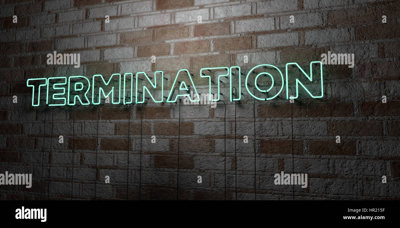 TERMINATION - Glowing Neon Sign on stonework wall - 3D rendered royalty ...