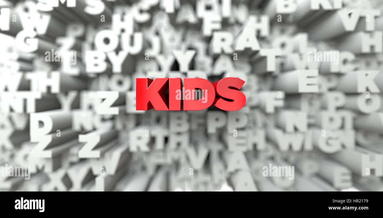 KIDS - Red text on typography background - 3D rendered royalty free ...
