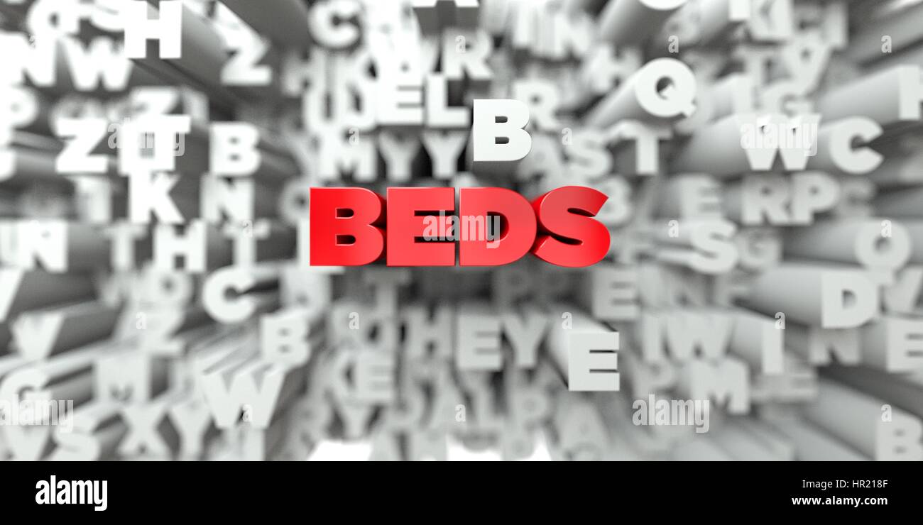 BEDS - Red text on typography background - 3D rendered royalty free ...