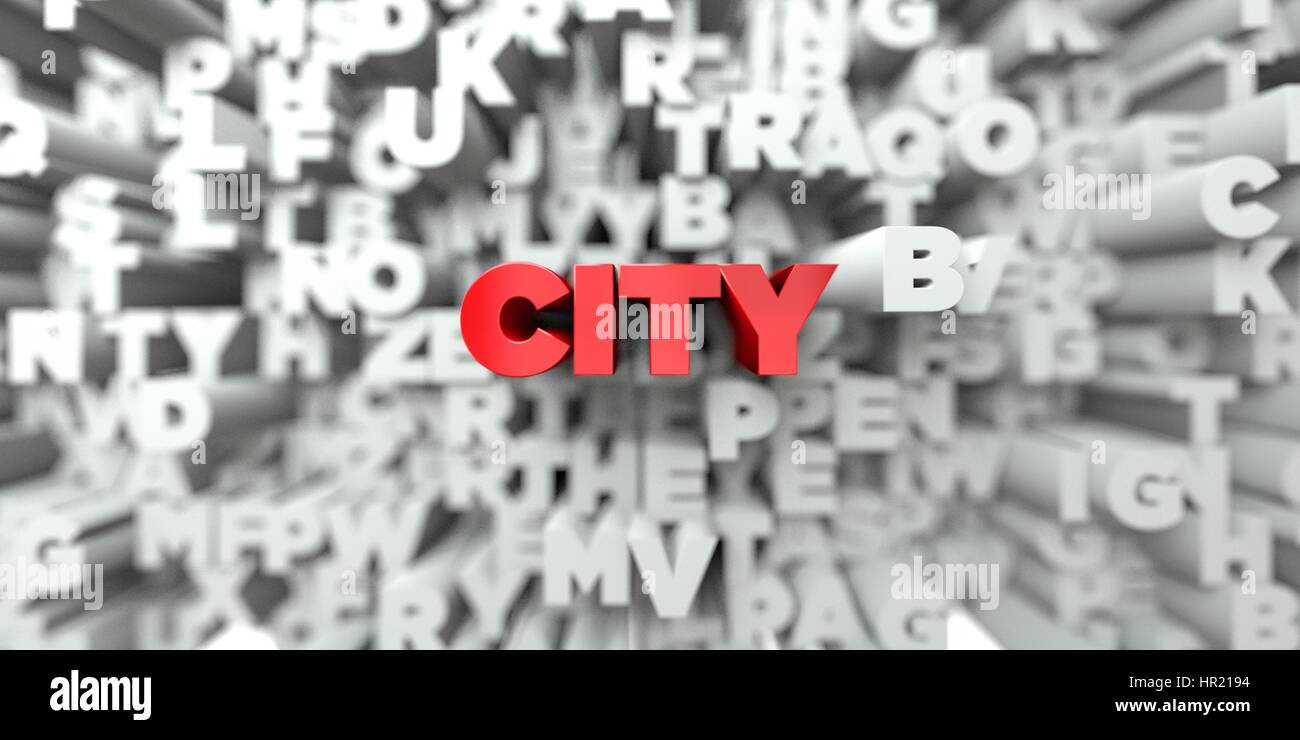 CITY - Red text on typography background - 3D rendered royalty free ...