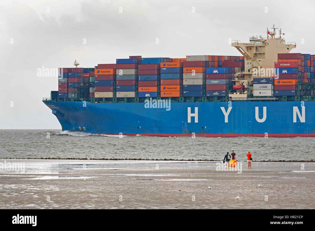 Container ship in the Wadden Sea, Cuxhaven, Lower Saxony, Germany ...
