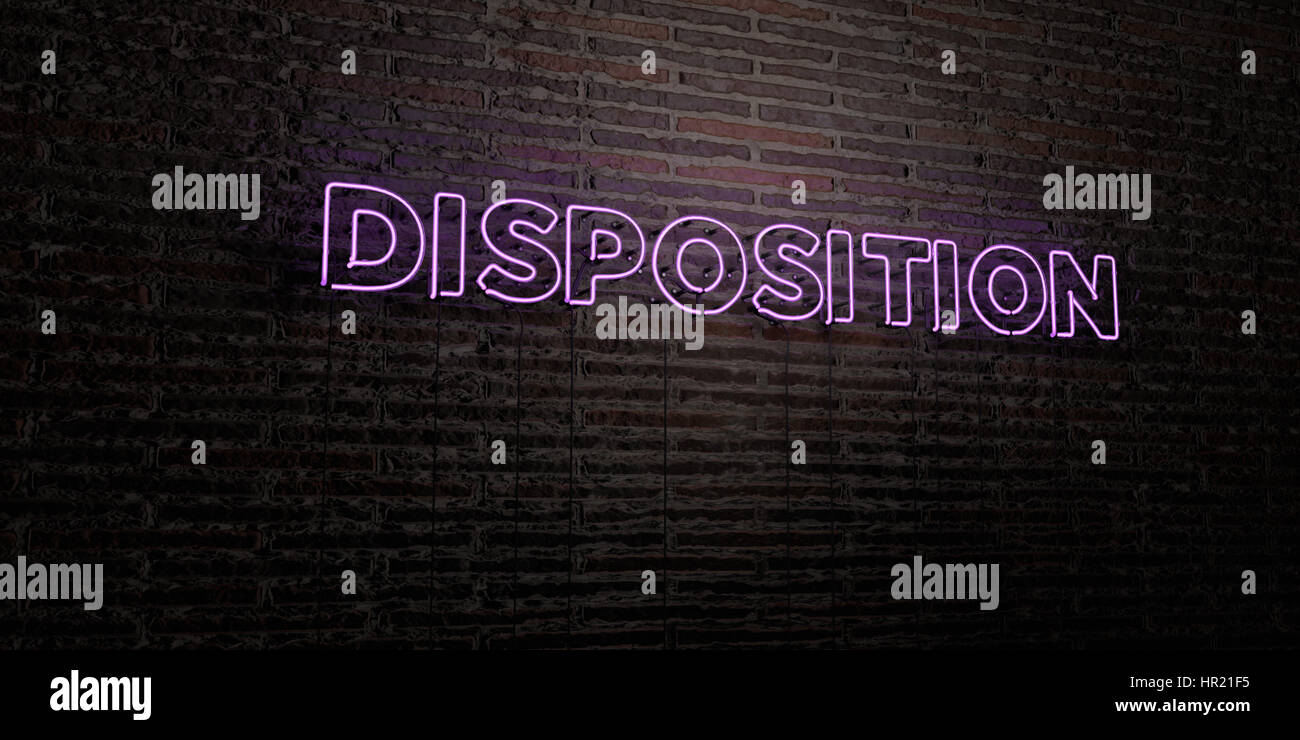 DISPOSITION -Realistic Neon Sign on Brick Wall background - 3D rendered ...