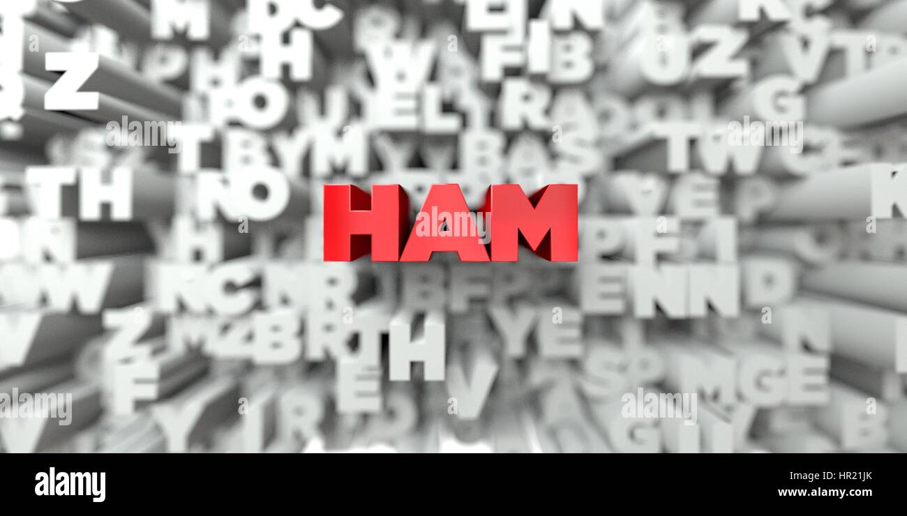 HAM - Red text on typography background - 3D rendered royalty free ...