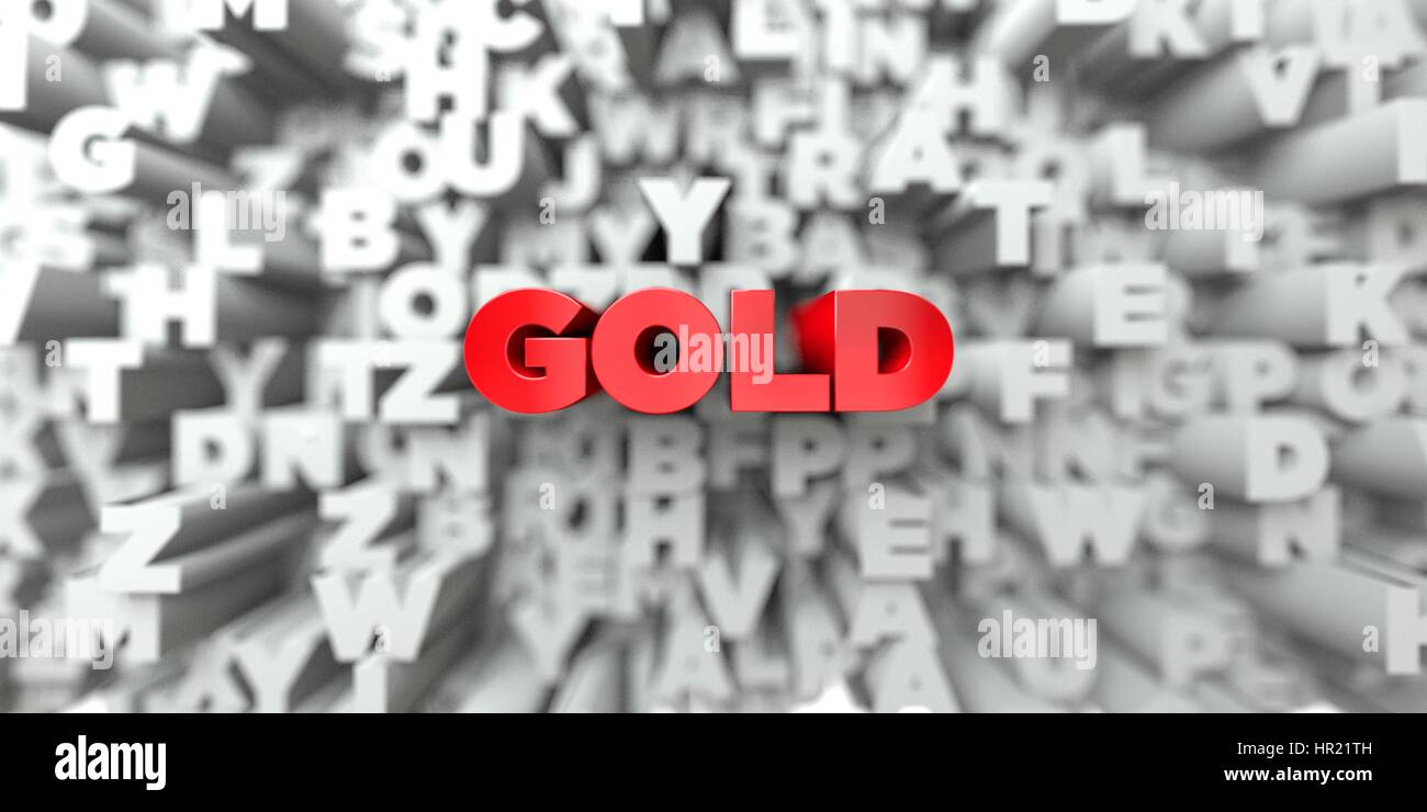 GOLD - Red text on typography background - 3D rendered royalty free ...