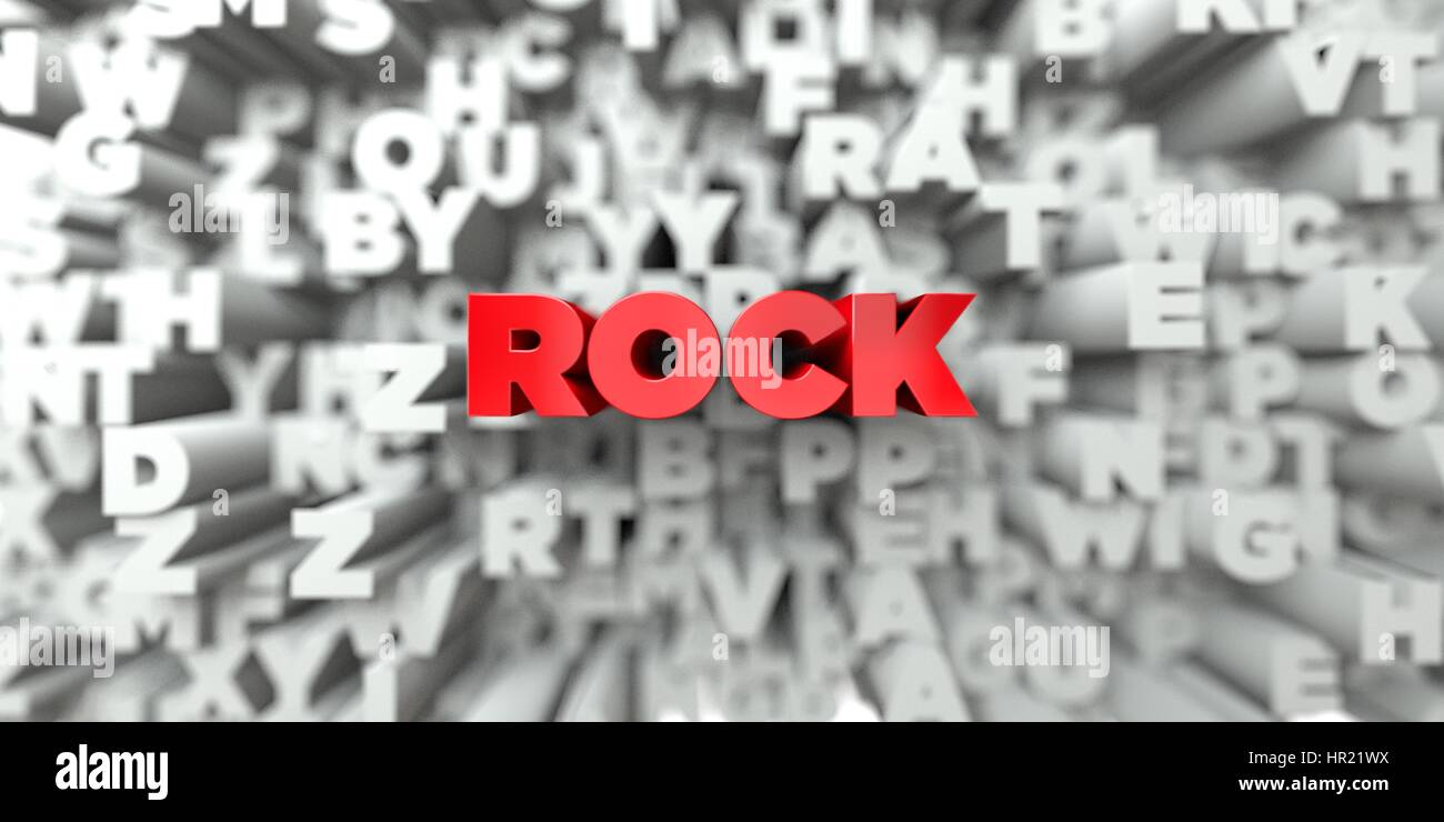 ROCK - Red text on typography background - 3D rendered royalty free ...
