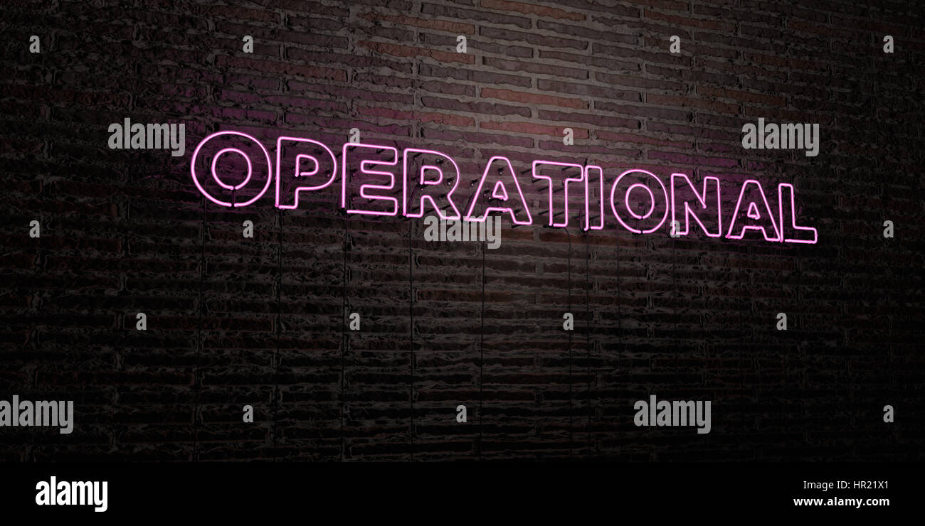 OPERATIONAL -Realistic Neon Sign on Brick Wall background - 3D rendered ...