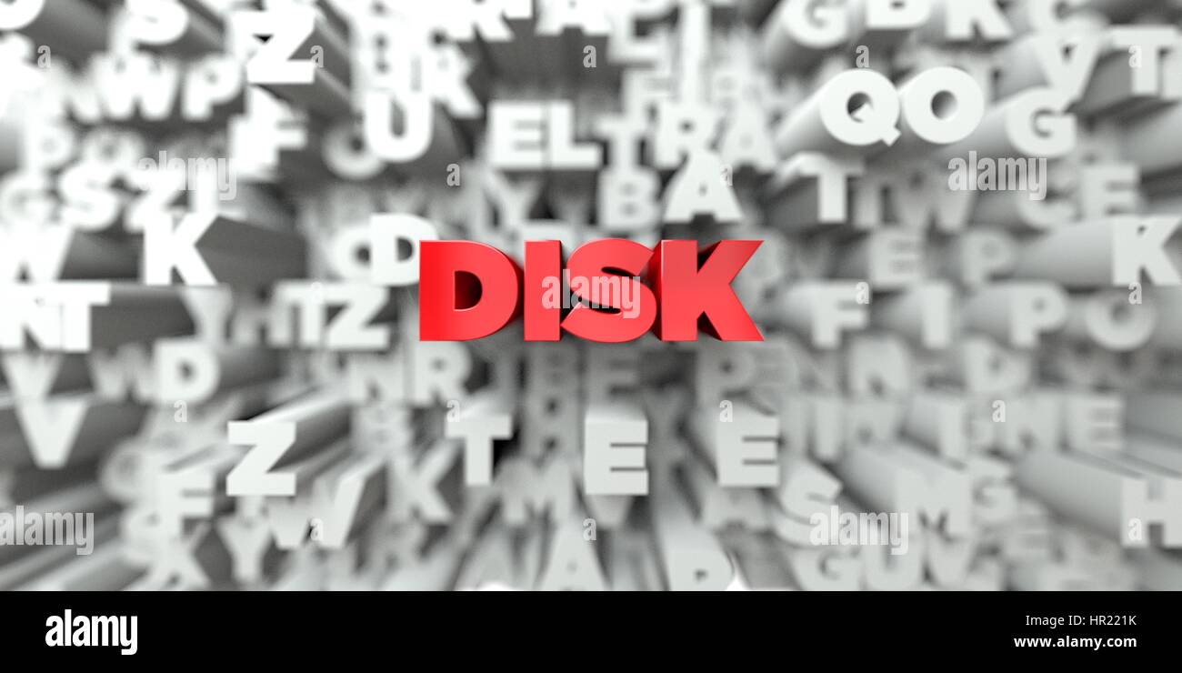 DISK - Red text on typography background - 3D rendered royalty free ...
