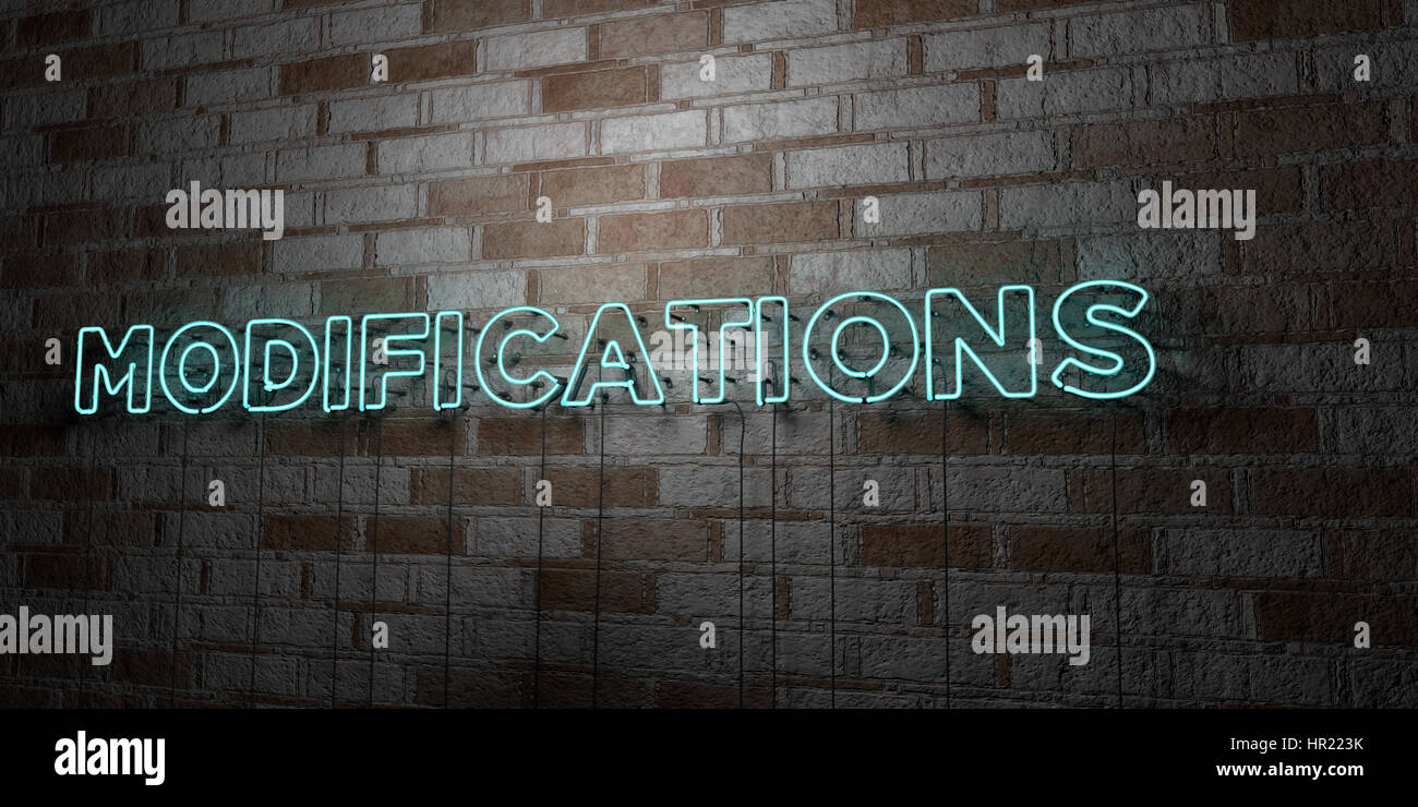 MODIFICATIONS - Glowing Neon Sign on stonework wall - 3D rendered ...