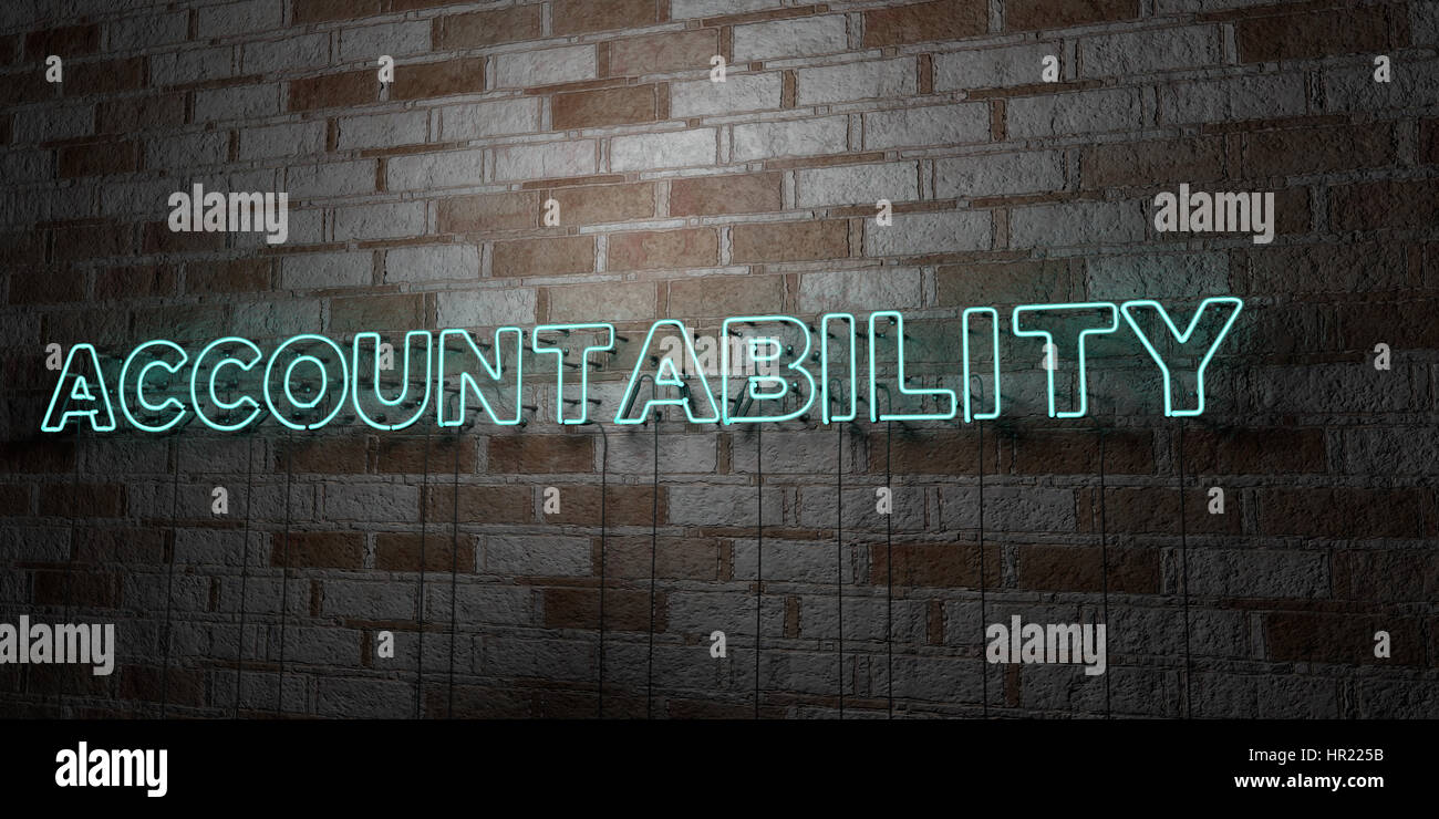 ACCOUNTABILITY - Glowing Neon Sign on stonework wall - 3D rendered ...