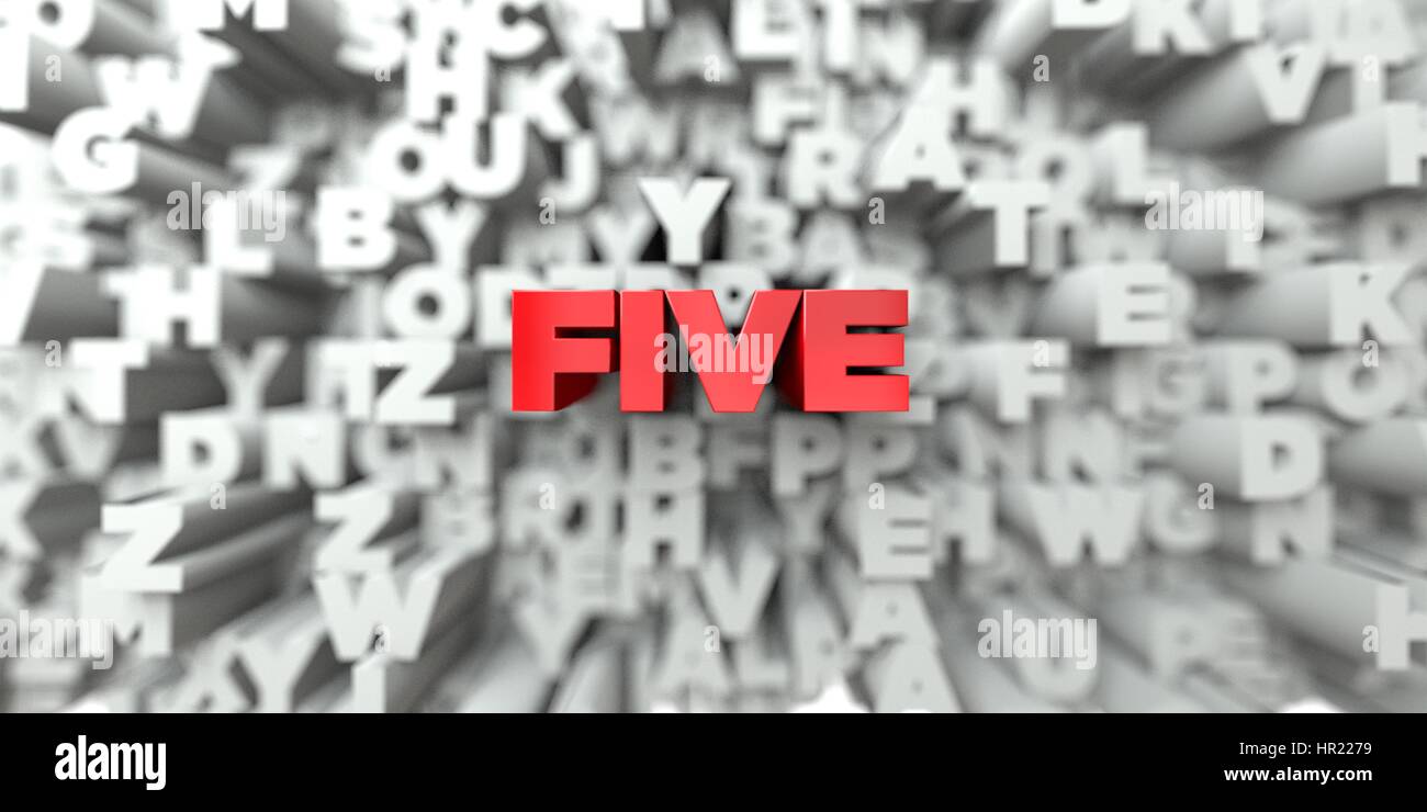 FIVE - Red text on typography background - 3D rendered royalty free ...