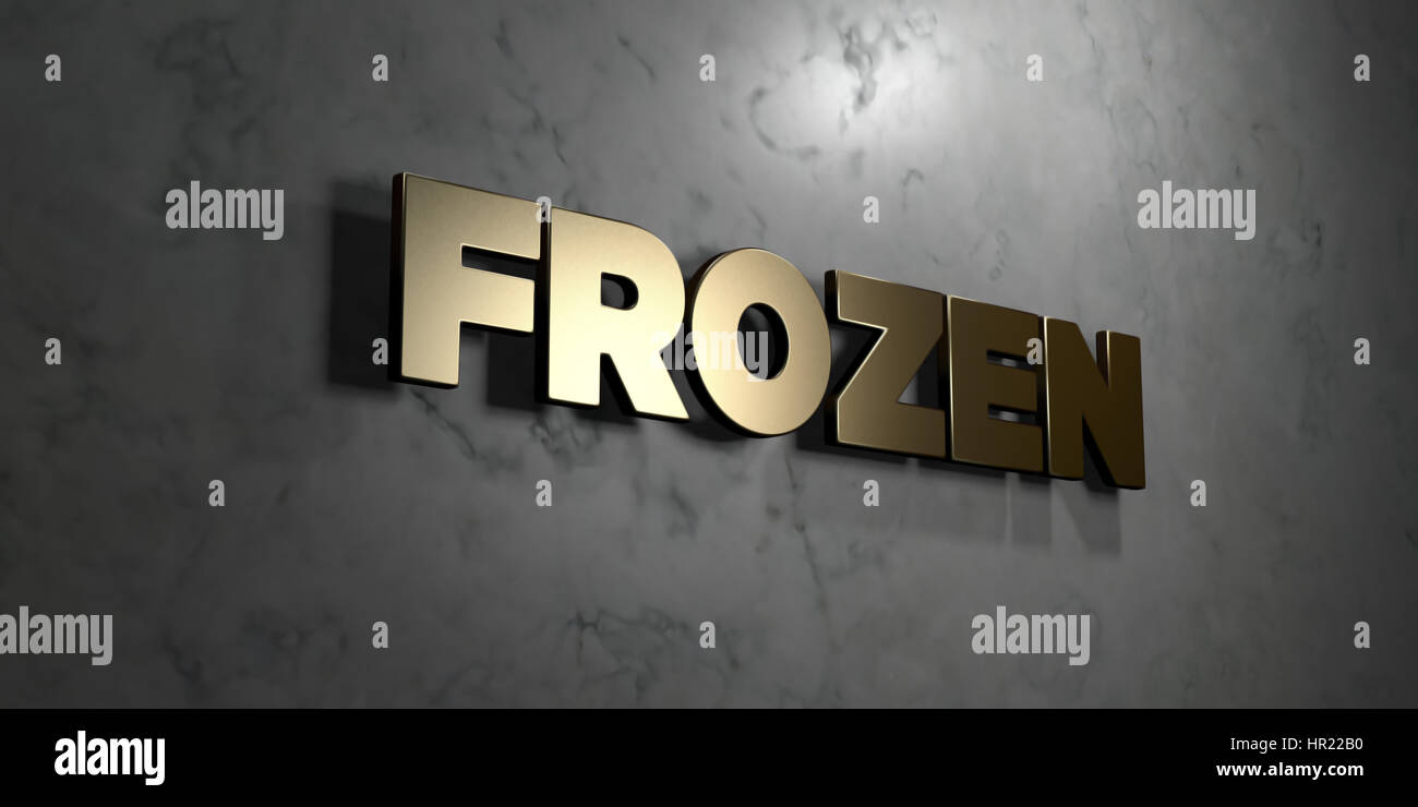 Frozen - Gold sign mounted on glossy marble wall - 3D rendered royalty ...