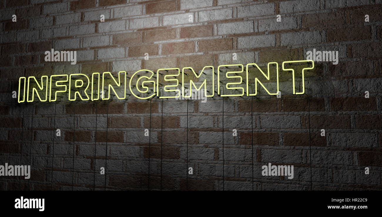 INFRINGEMENT - Glowing Neon Sign on stonework wall - 3D rendered ...