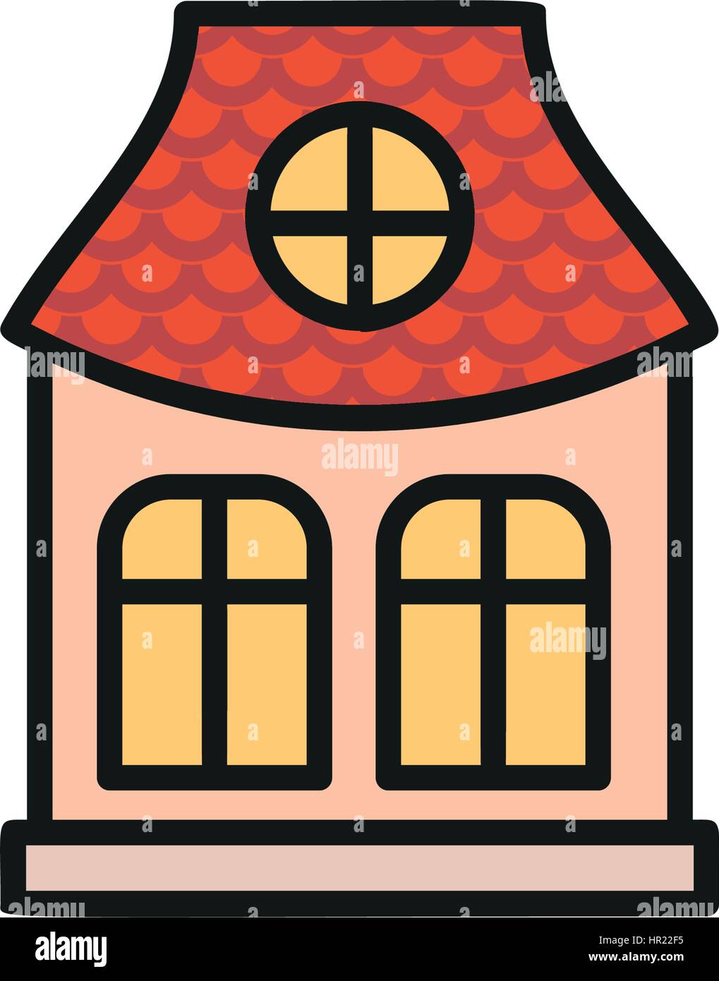 Isolated pink color low-rise municipal house in lineart style icon ...