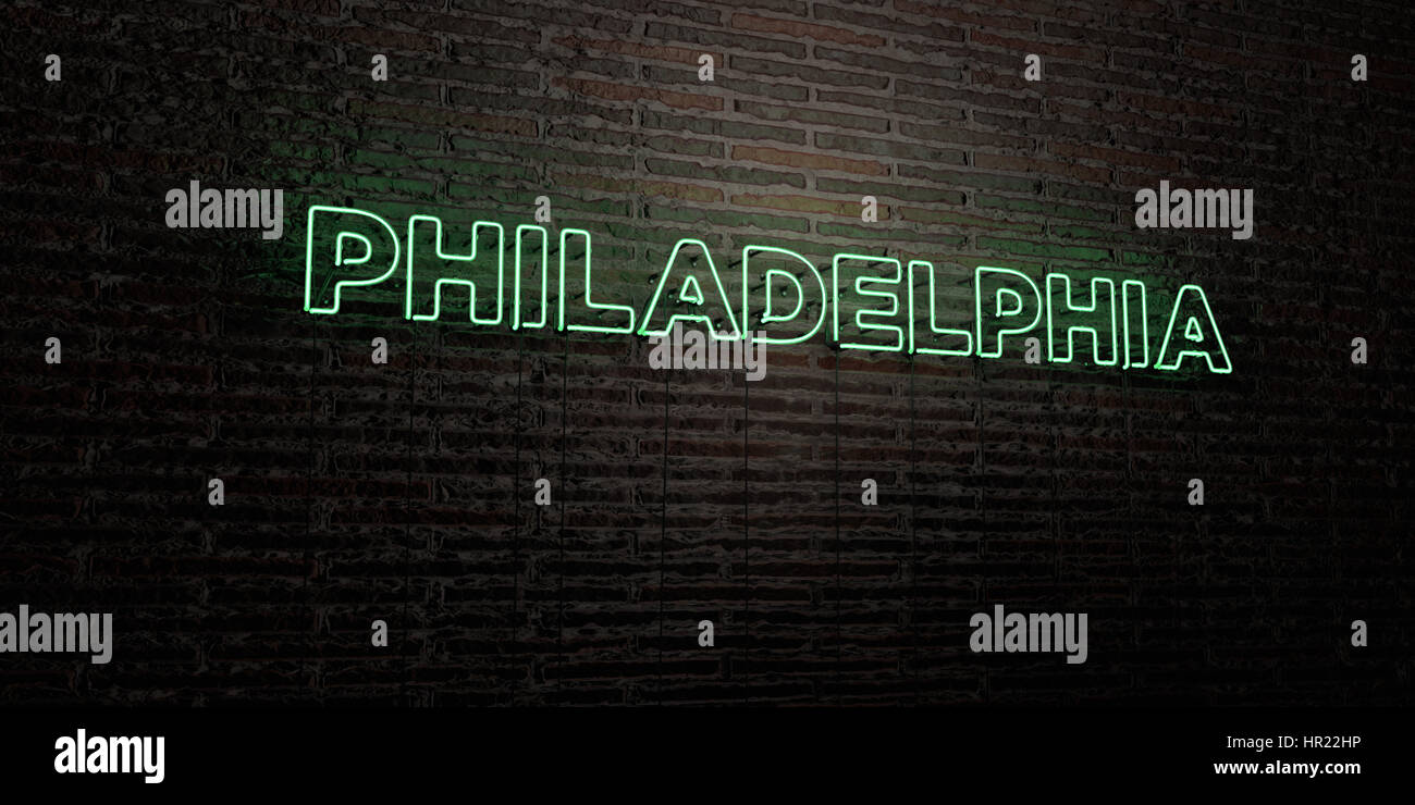 PHILADELPHIA -Realistic Neon Sign on Brick Wall background - 3D ...