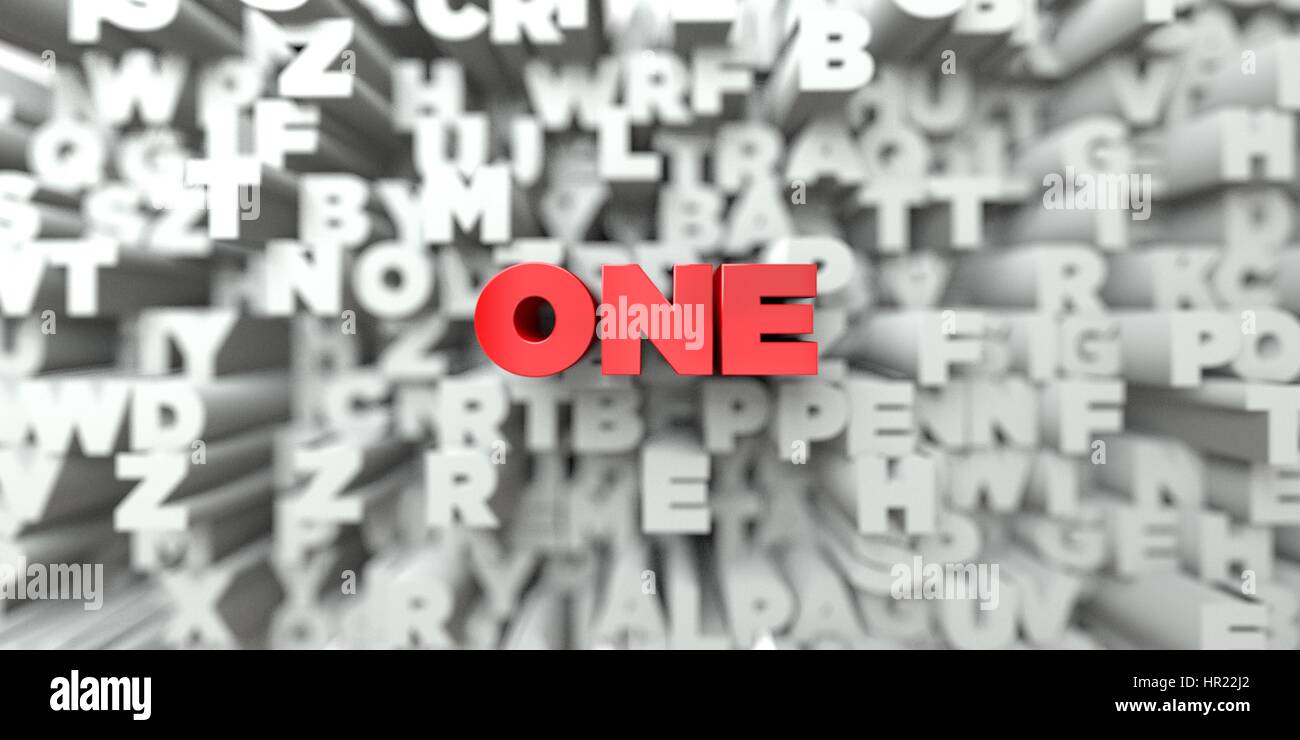 ONE - Red text on typography background - 3D rendered royalty free ...