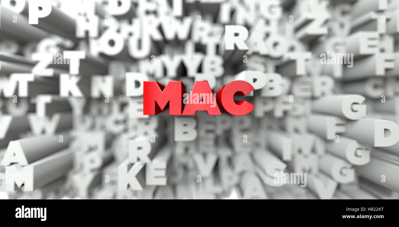 MAC - Red text on typography background - 3D rendered royalty free ...