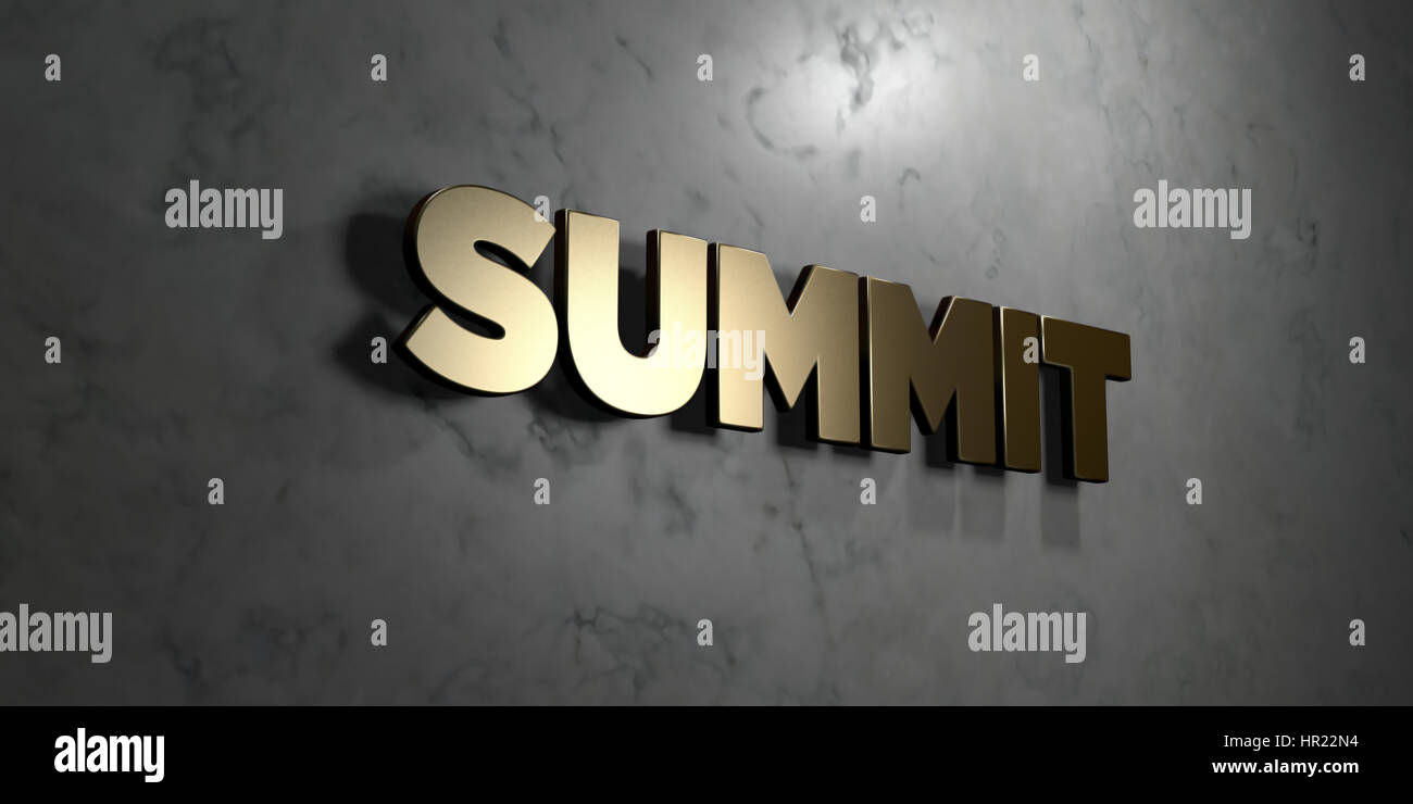 Summit - Gold sign mounted on glossy marble wall - 3D rendered royalty ...