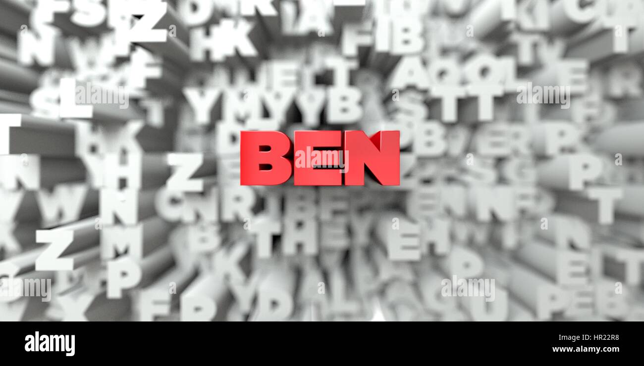 BEN - Red text on typography background - 3D rendered royalty free ...