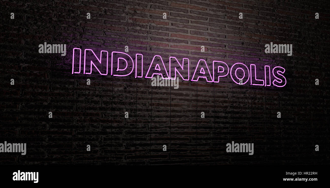 INDIANAPOLIS -Realistic Neon Sign on Brick Wall background - 3D ...