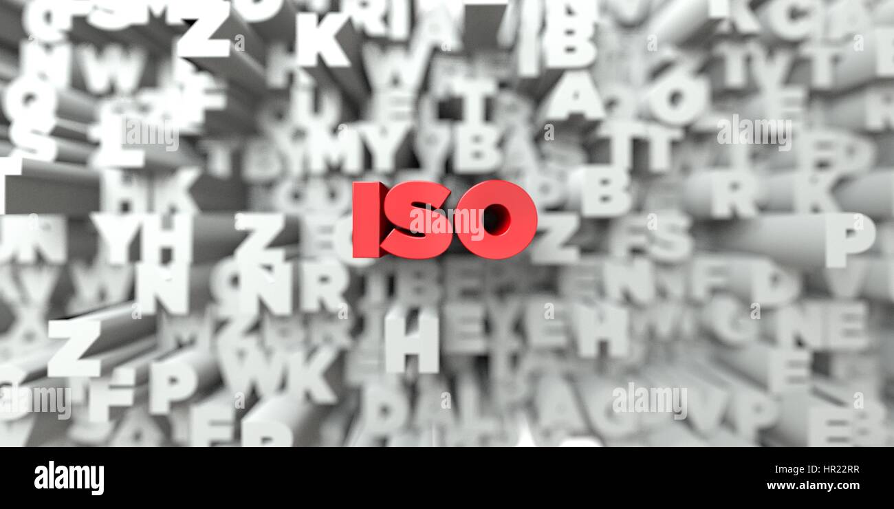 ISO - Red text on typography background - 3D rendered royalty free ...