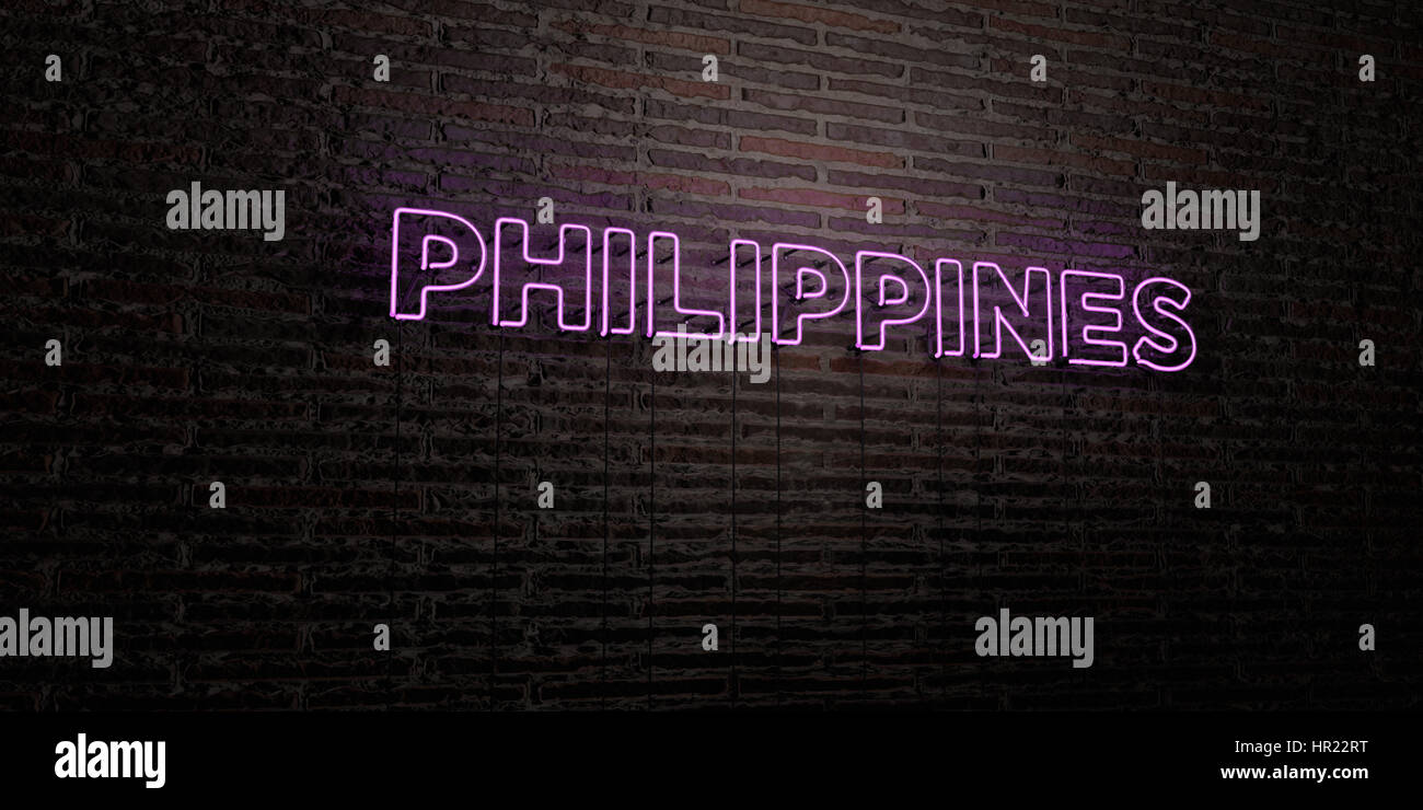 PHILIPPINES -Realistic Neon Sign on Brick Wall background - 3D rendered ...
