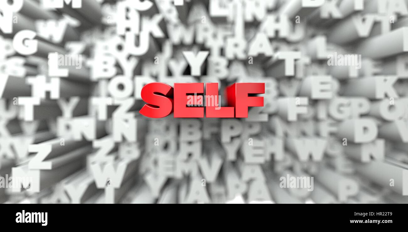 SELF - Red text on typography background - 3D rendered royalty free ...