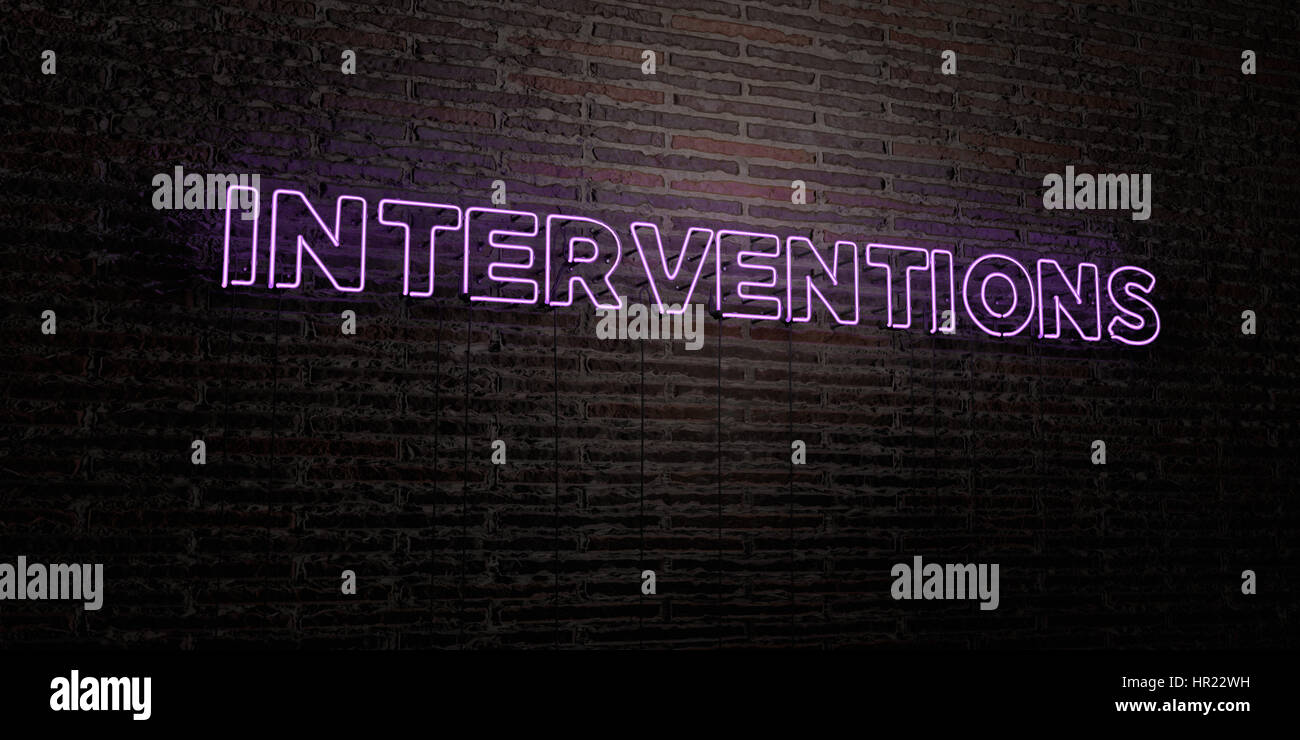 INTERVENTIONS -Realistic Neon Sign on Brick Wall background - 3D ...