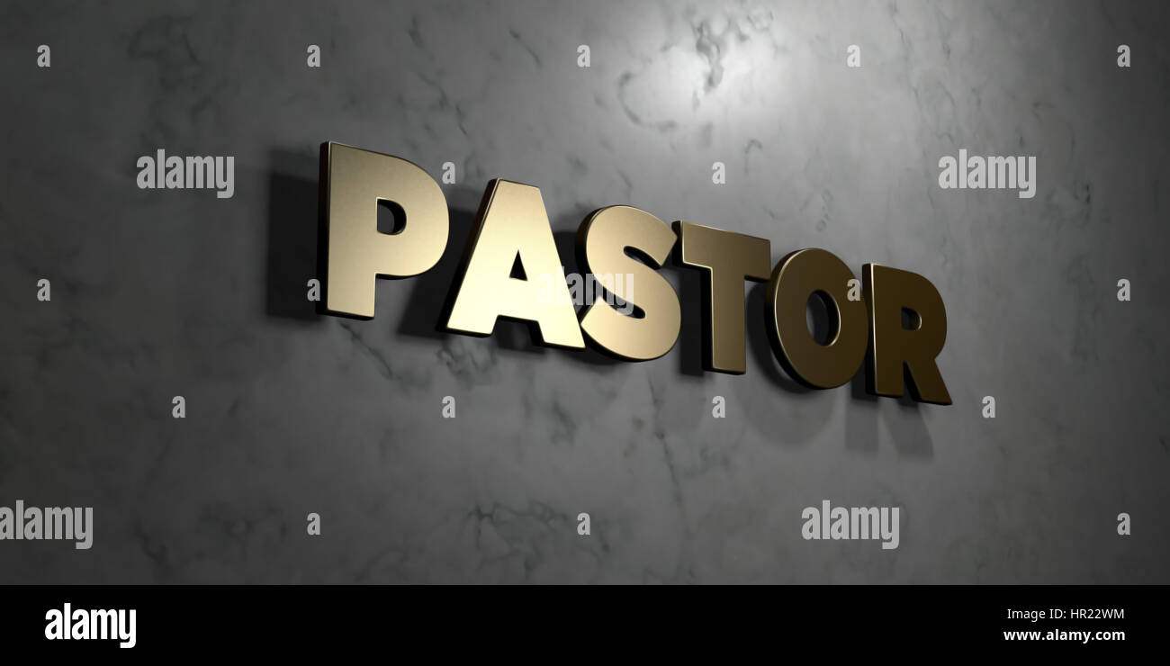 Pastor - Gold sign mounted on glossy marble wall - 3D rendered royalty ...