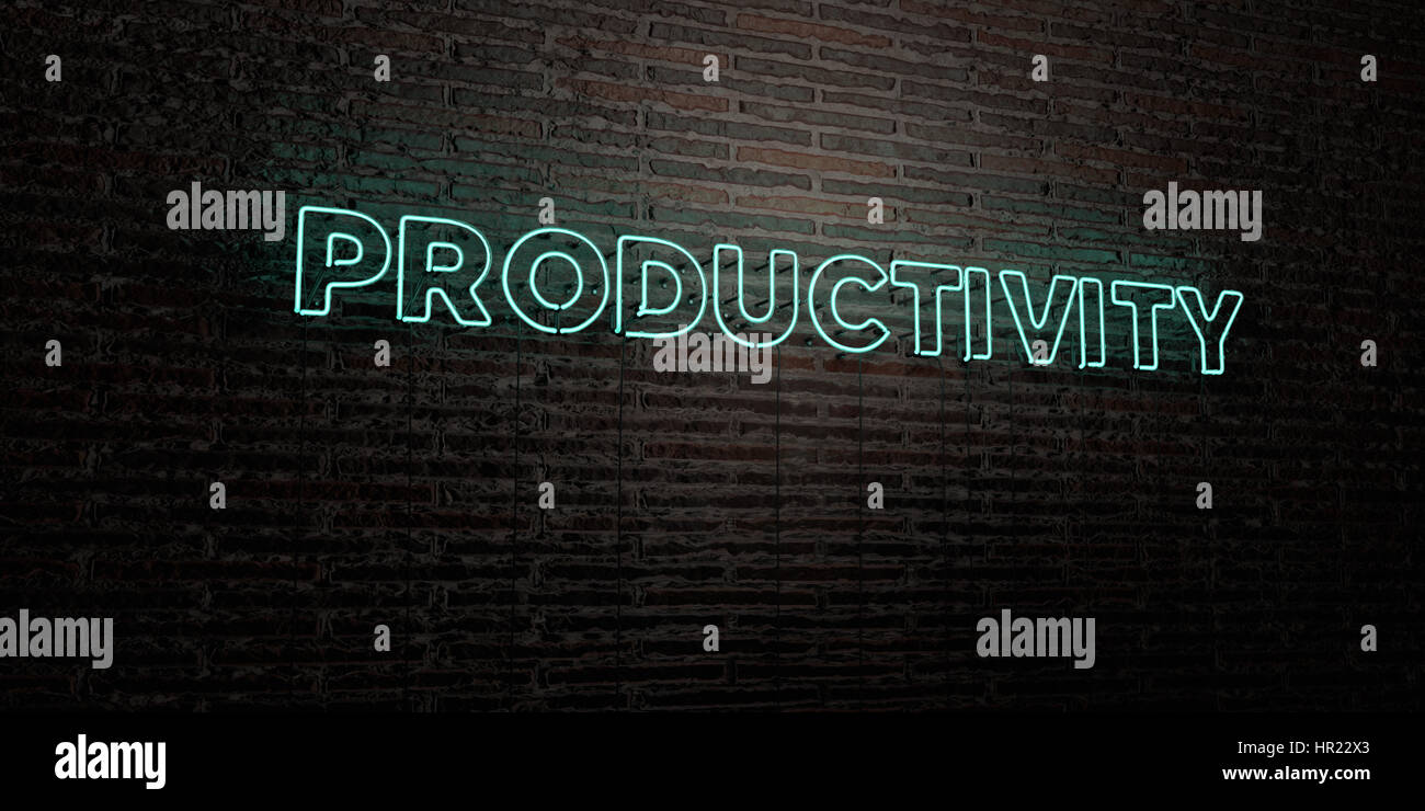 PRODUCTIVITY -Realistic Neon Sign on Brick Wall background - 3D ...