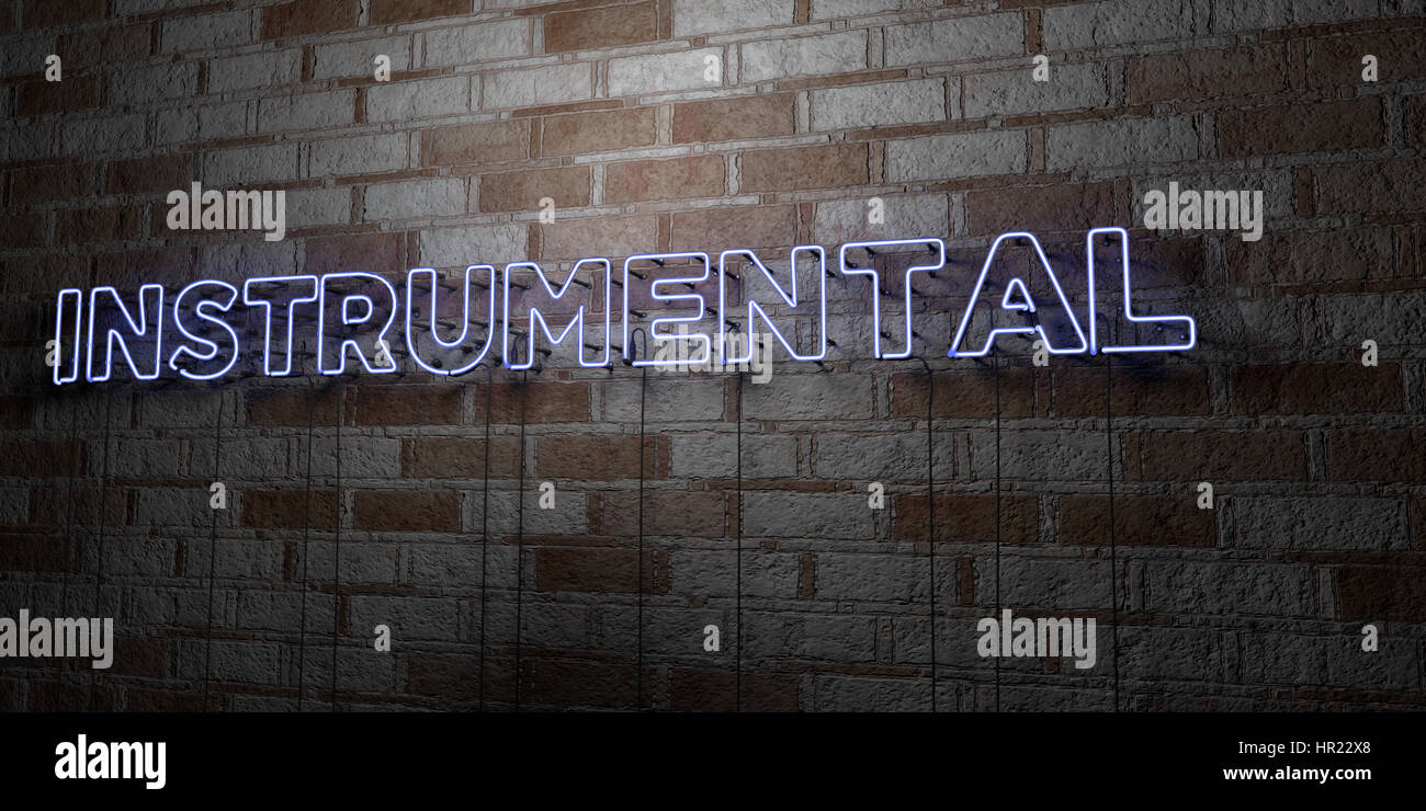 INSTRUMENTAL - Glowing Neon Sign on stonework wall - 3D rendered ...