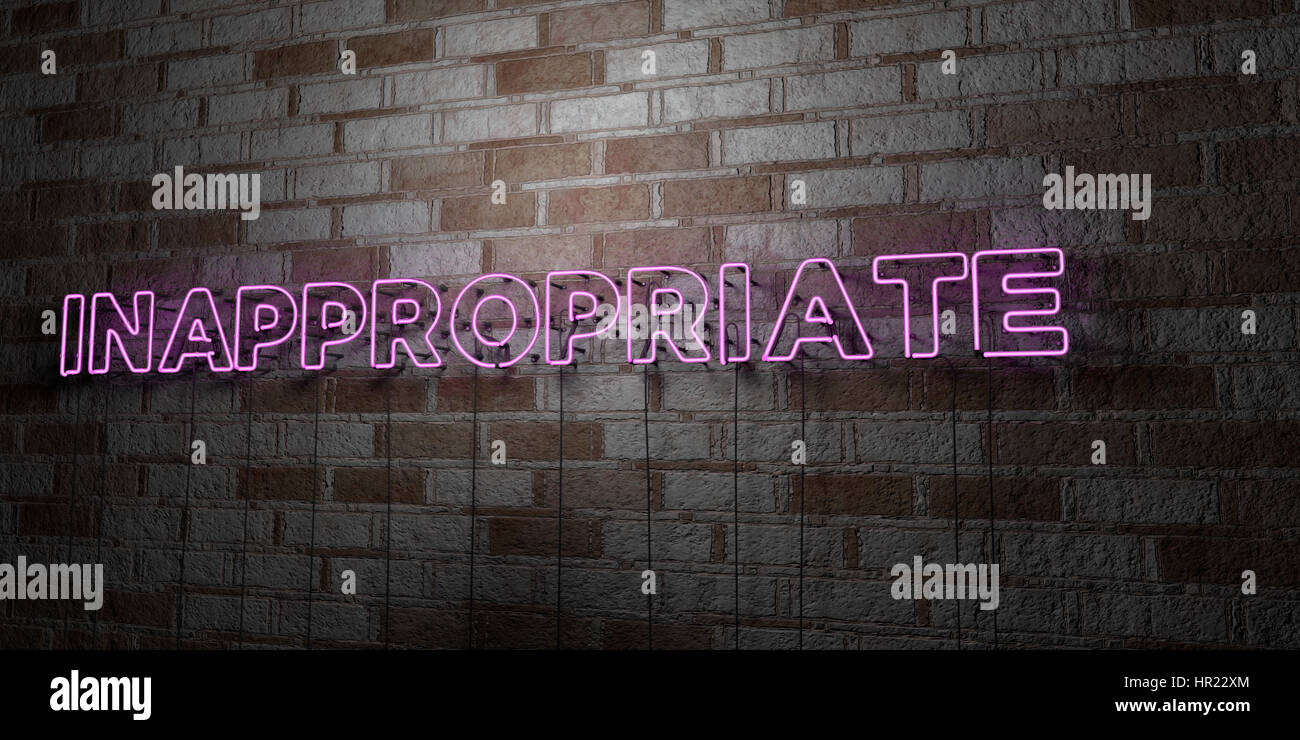 INAPPROPRIATE - Glowing Neon Sign on stonework wall - 3D rendered ...