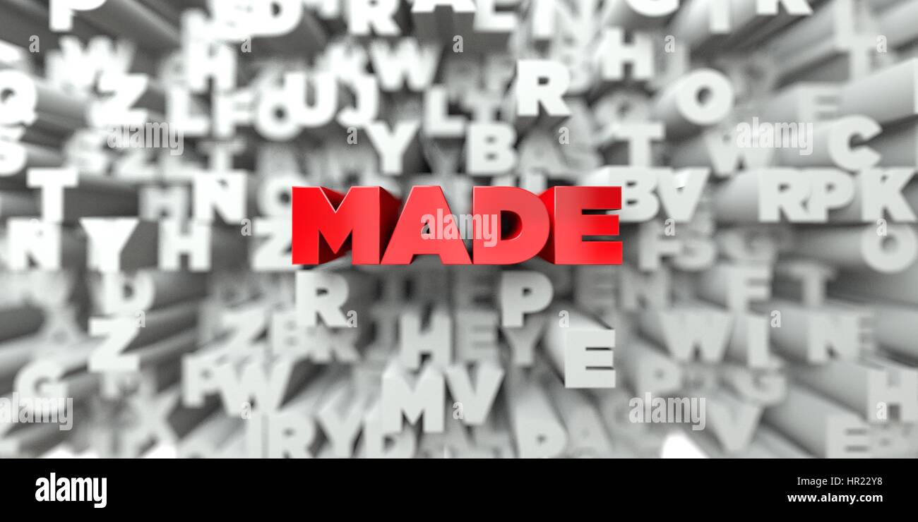 MADE - Red text on typography background - 3D rendered royalty free ...