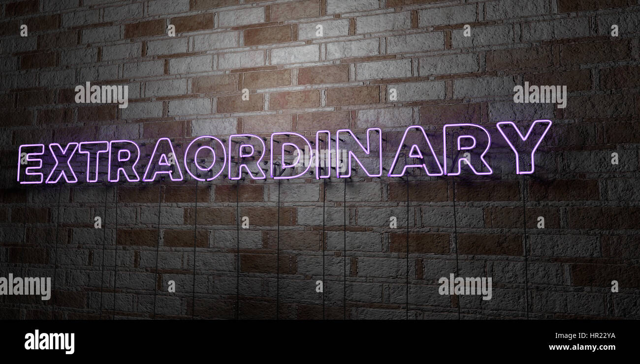 EXTRAORDINARY - Glowing Neon Sign on stonework wall - 3D rendered ...