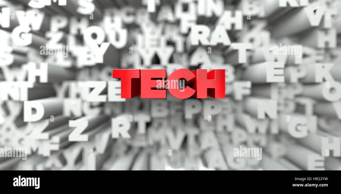 TECH - Red text on typography background - 3D rendered royalty free ...