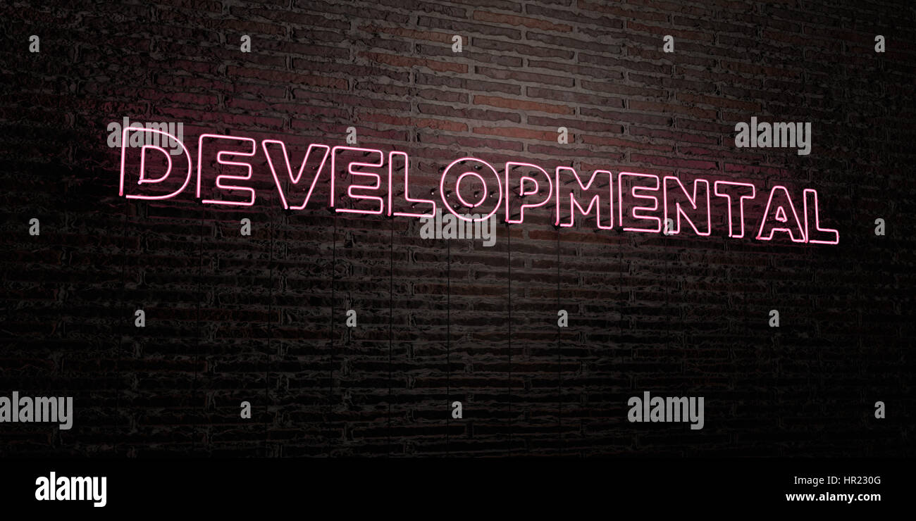 DEVELOPMENTAL -Realistic Neon Sign on Brick Wall background - 3D ...