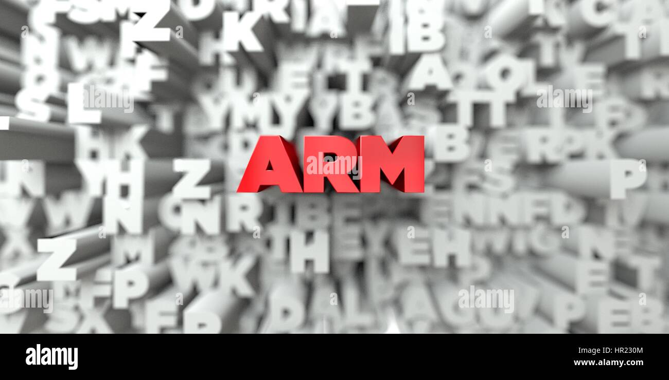 ARM - Red text on typography background - 3D rendered royalty free ...