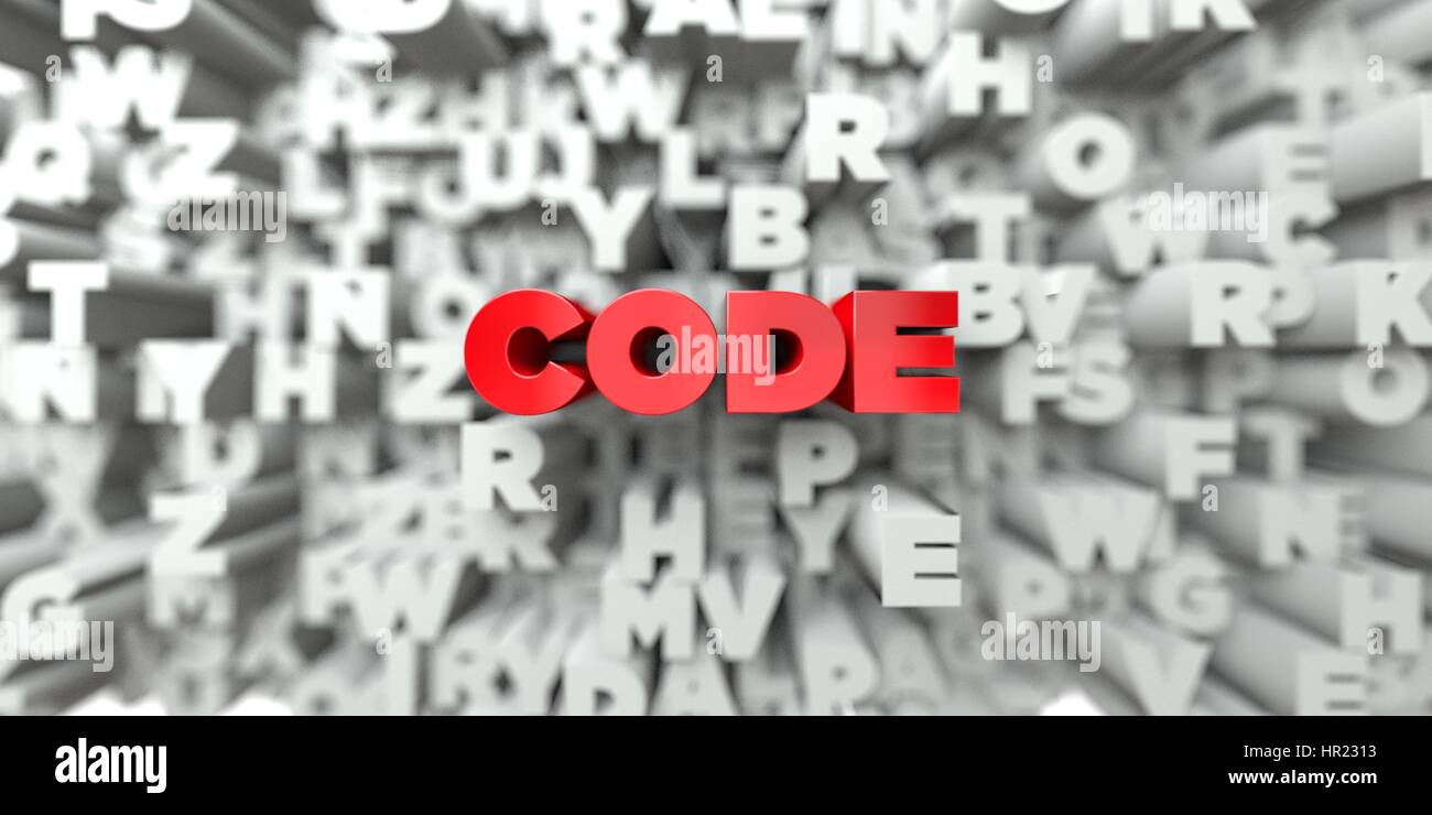 CODE - Red text on typography background - 3D rendered royalty free ...