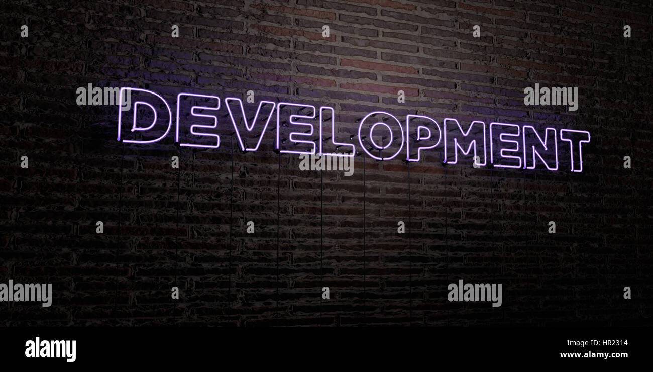 DEVELOPMENT -Realistic Neon Sign on Brick Wall background - 3D rendered ...