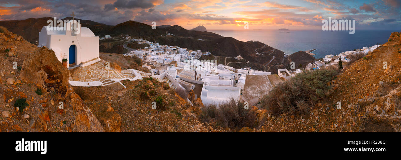 Panoramic view of Chora of Anafi as seen from the castle Stock Photo ...