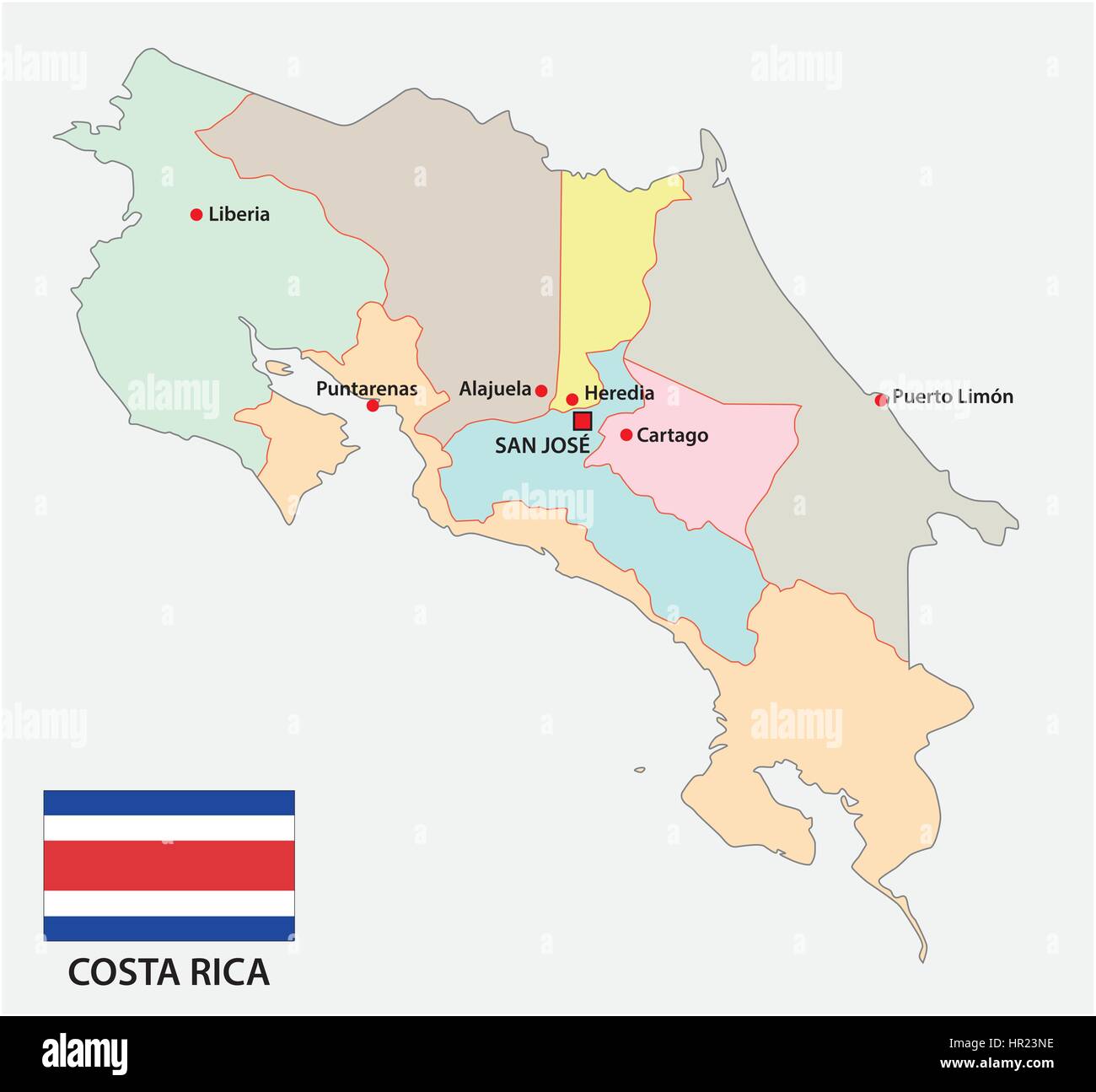 Administrative and political map of Costa Rica with flag.eps Stock ...