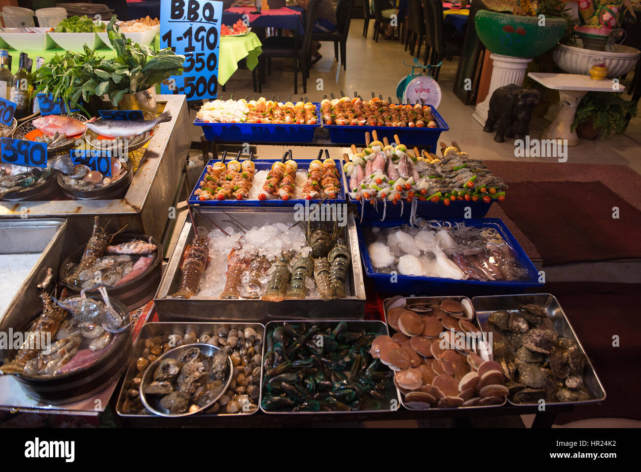 Raw Seafood Display In Phuket Cafe, Thailand Stock Photo - Alamy