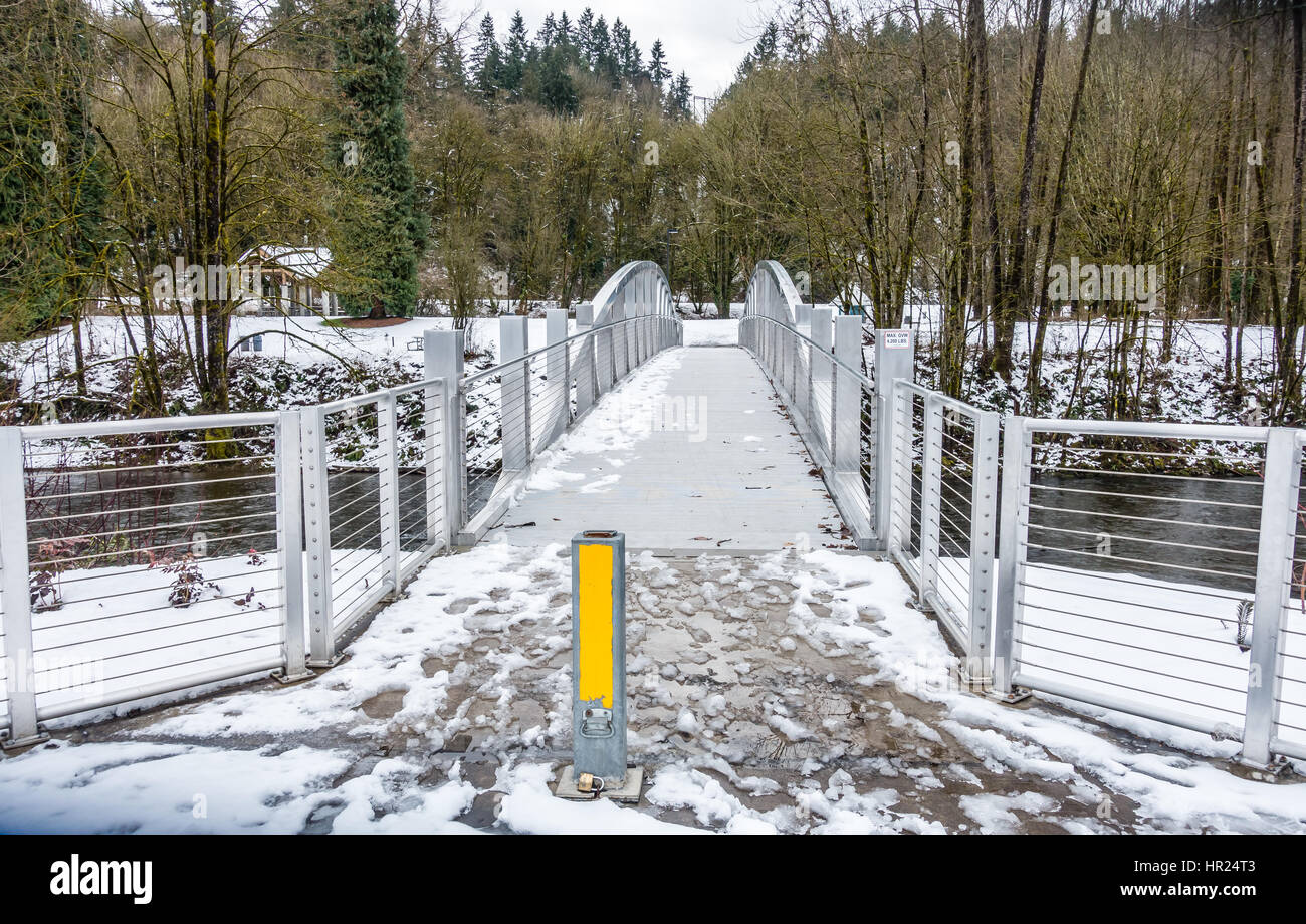 A view of a metal bridge that spans the Cedar River in Renton ...