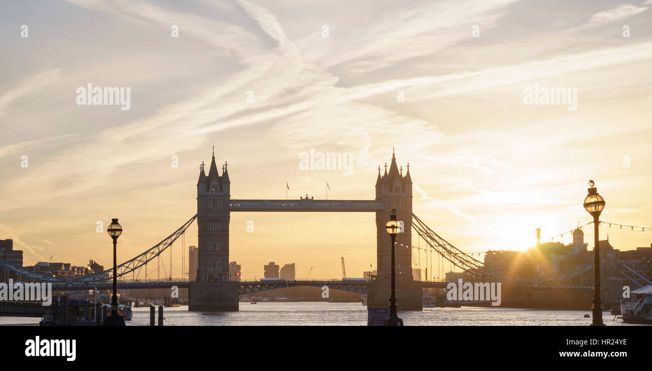 Panoramic view of Tower Bridge and River Thames, UK, London Stock Photo ...
