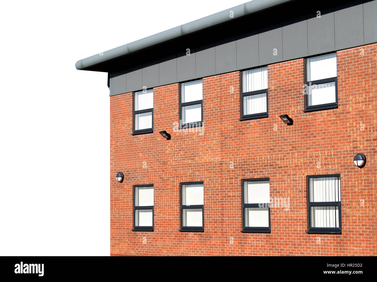 Side view of empty modern office building isolated on white background ...