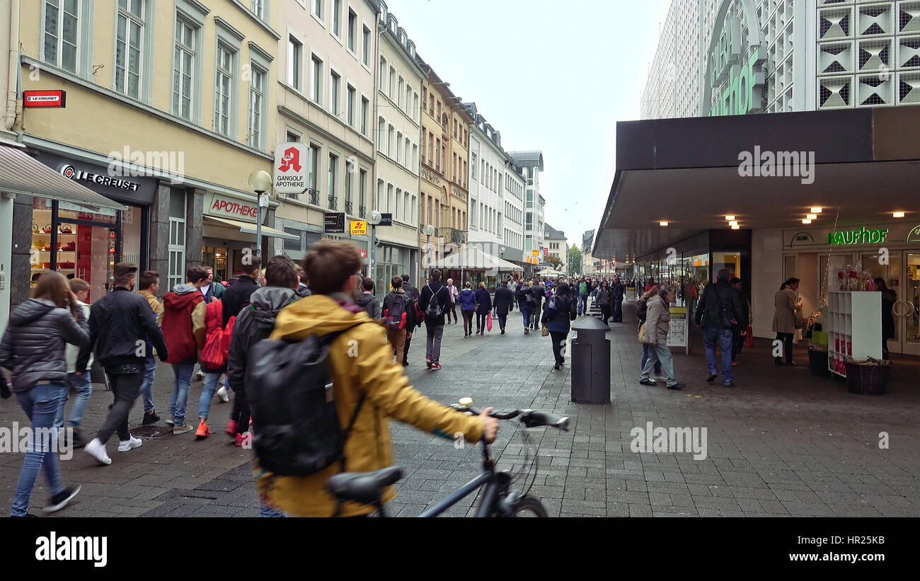 Trier, Germany - October, 20, 2016: Old city street with shops and ...