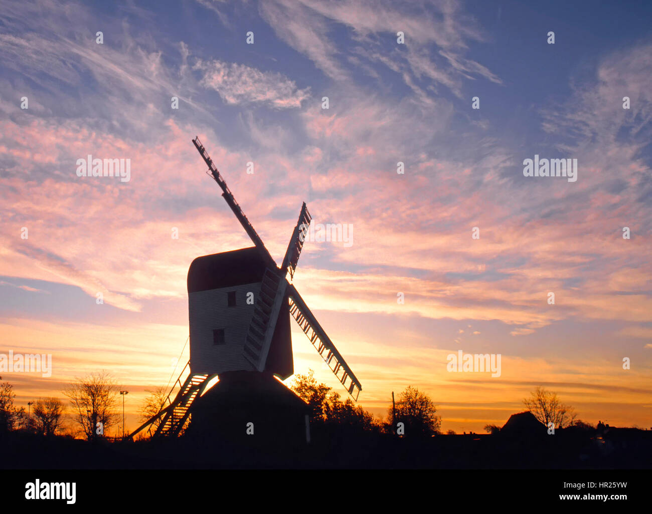 Winter silhouette windmill Essex countryside village green historical ...