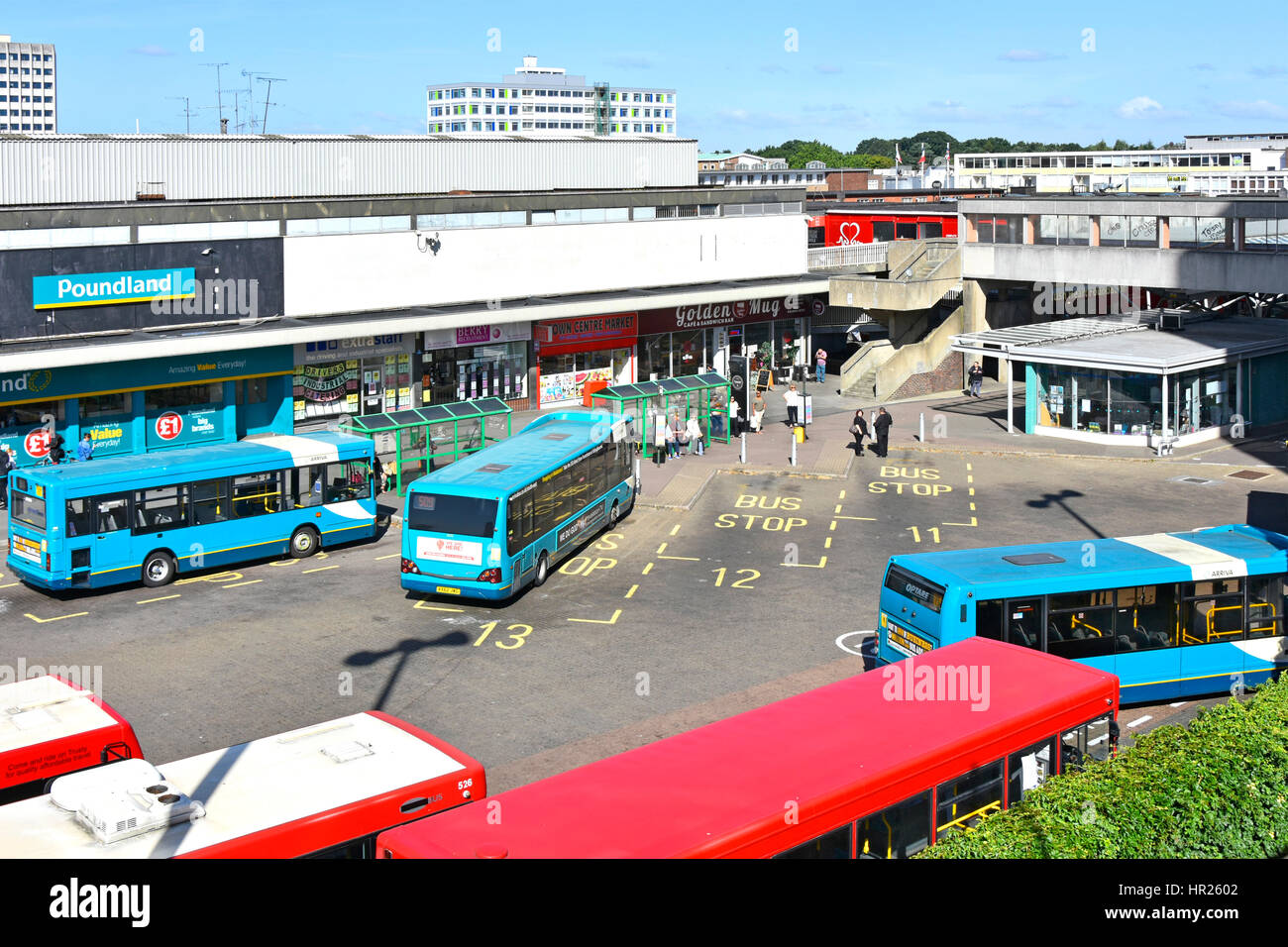 Harlow new town Essex UK looking down on town centre from above bus ...