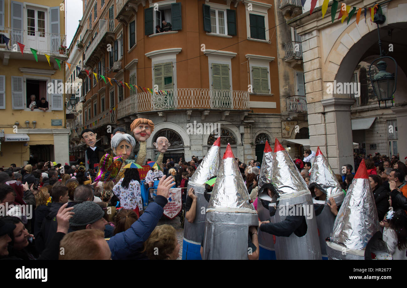 Carnival celebrations in Corfu Greece.Street party from people dressed ...